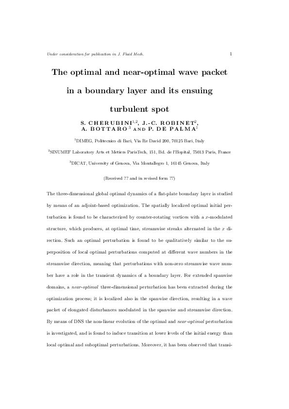 (PDF) The optimal and near-optimal wave packet in a boundary layer and its ensuing turbulent spot