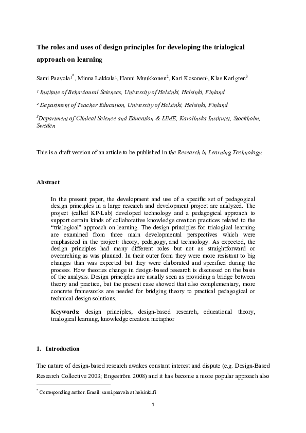 (PDF) The roles and uses of design principles for developing the ...