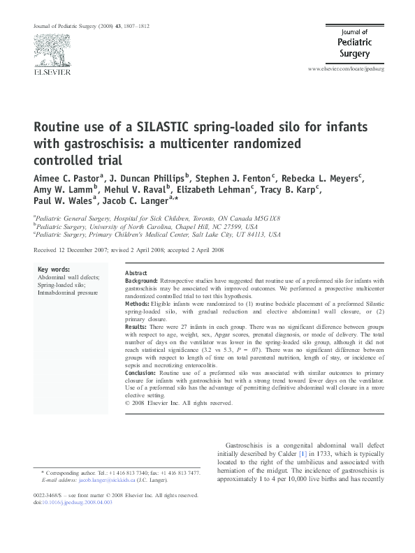 (PDF) Routine use of a SILASTIC spring-loaded silo for infants with ...