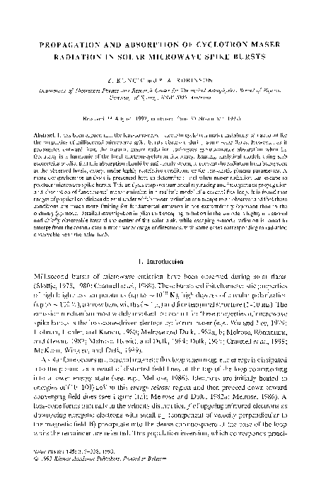 (PDF) Propagation and absorption of cyclotron maser radiation in solar ...