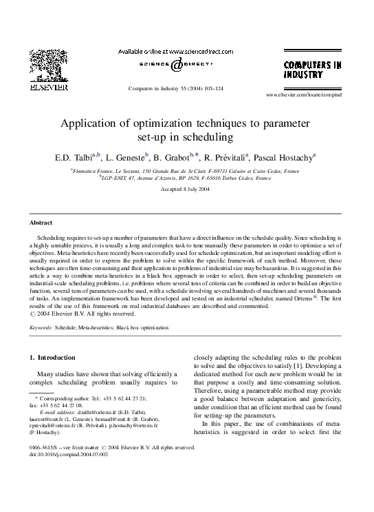 Pdf Application Of Optimization Techniques To Parameter Set Up In Scheduling