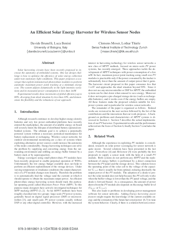 (PDF) Efficient solar energy harvester for wireless sensor nodes