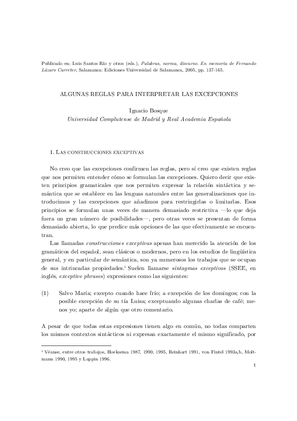 Algunas reglas para interpretar las excepciones