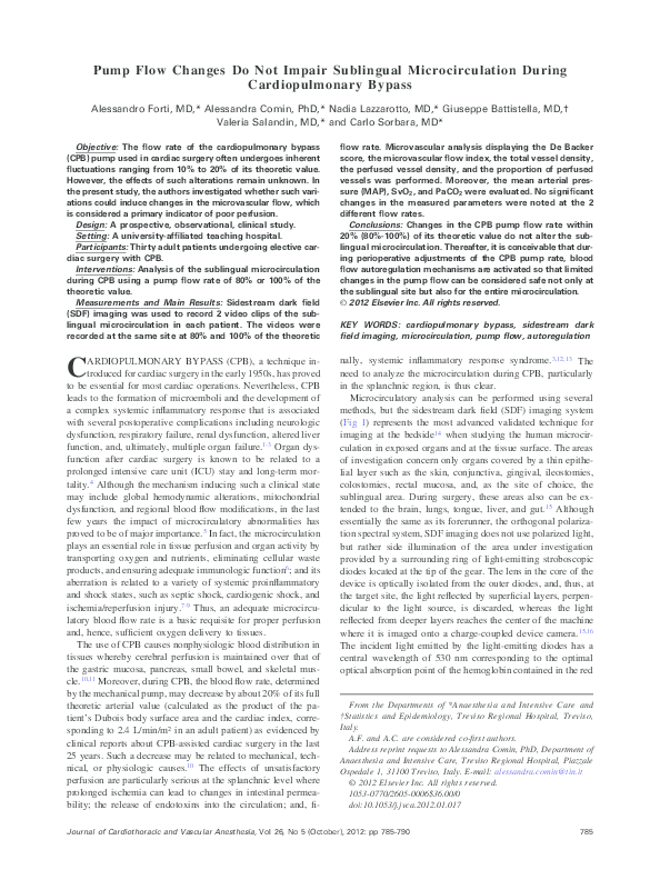 (PDF) Pump Flow Changes Do Not Impair Sublingual Microcirculation ...