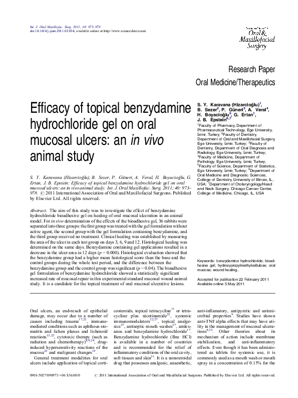 (PDF) Efficacy of topical benzydamine hydrochloride gel on oral mucosal ...