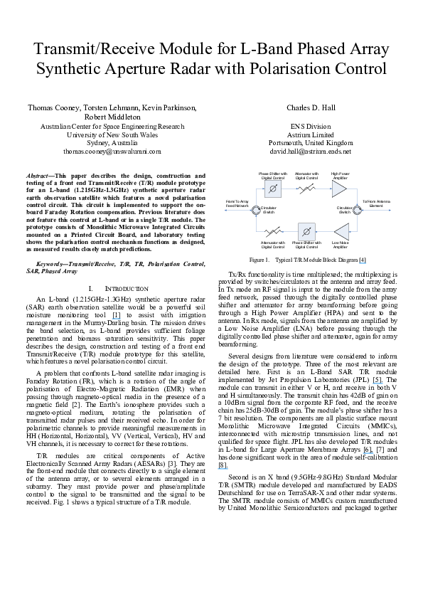 (PDF) Transmit/receive module for L-band phased array synthetic aperture radar with polarisation ...