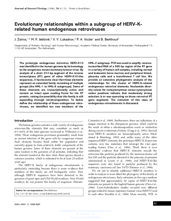 (PDF) Evolutionary relationships within a subgroup of HERV-K-related ...