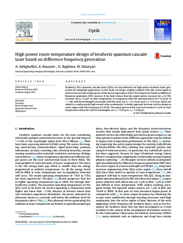 (PDF) High power room-temperature design of terahertz quantum cascade ...