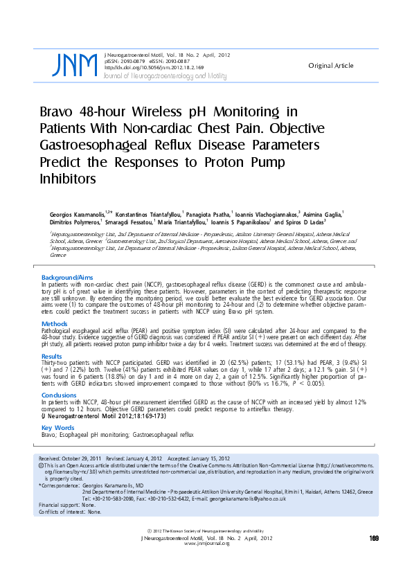 (PDF) Bravo 48-hour Wireless pH Monitoring in Patients With Non-cardiac ...