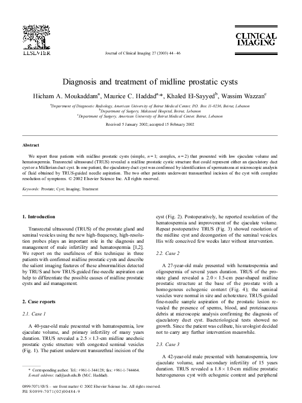 (PDF) Diagnosis and treatment of midline prostatic cysts