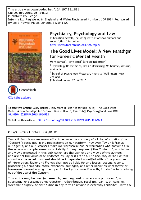 (PDF) Good Lives Model Applied to a Forensic Population