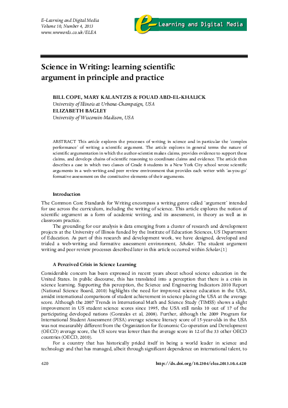 (PDF) Science in Writing: learning scientific argument in principle and ...