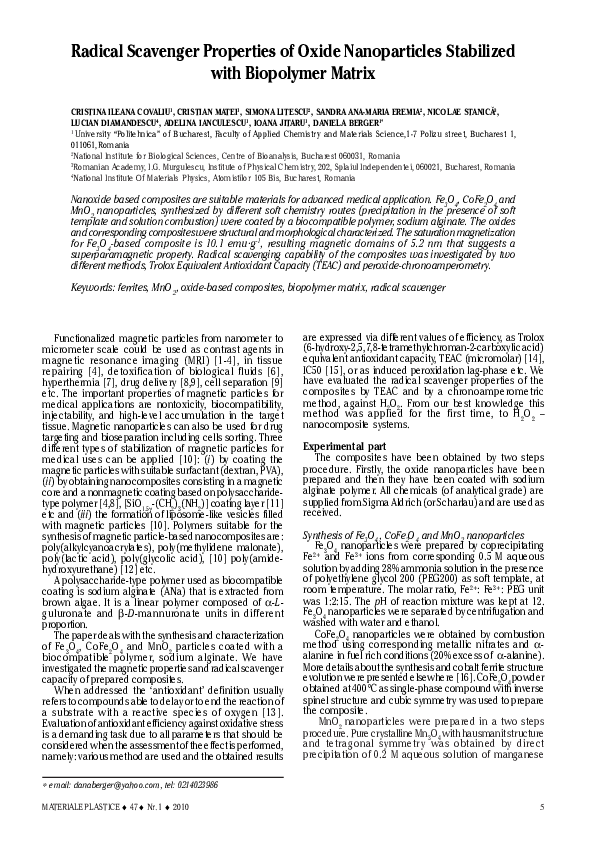 (PDF) Radical Scavenger Properties of Oxide Nanoparticles Stabilized ...