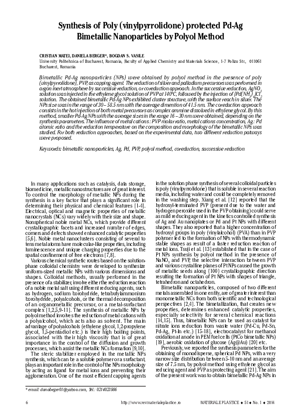 (PDF) Synthesis of Poly(vinylpyrrolidone) Protected Pd-Ag Bimetallic ...