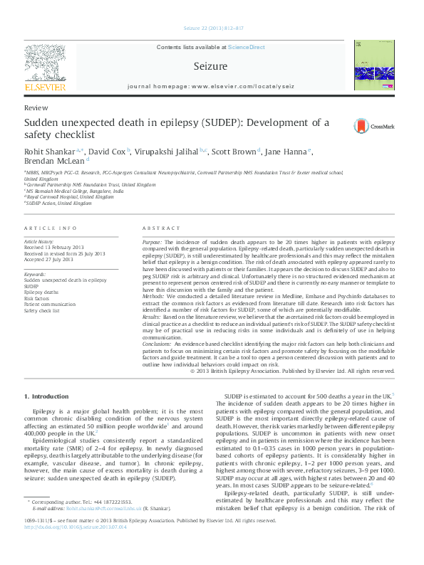 (PDF) Sudden unexpected death in epilepsy (SUDEP): Development of a ...