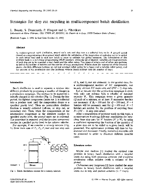 (PDF) Strategies for slop cut recycling in multicomponent batch distillation