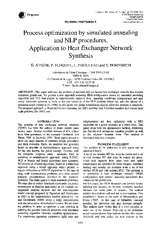 (PDF) Process optimization by simulated annealing and NLP procedures. Application to heat ...