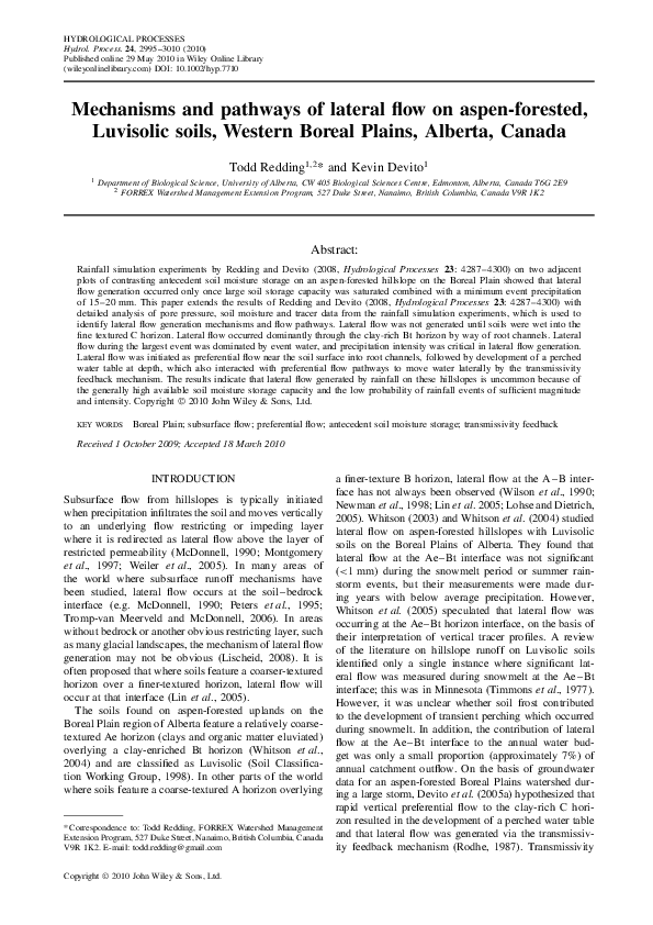(PDF) Mechanisms and pathways of lateral flow on aspen-forested ...