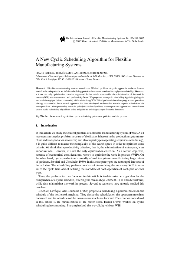 (PDF) A new cyclic scheduling algorithm for flexible manufacturing systems