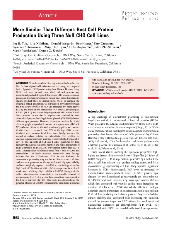(PDF) More Similar Than Different: Host Cell Protein Production Using ...