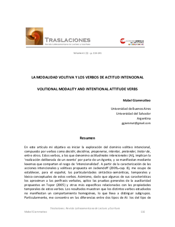 (PDF) LA MODALIDAD VOLITIVA Y LOS VERBOS DE ACTITUD INTENCIONAL ...