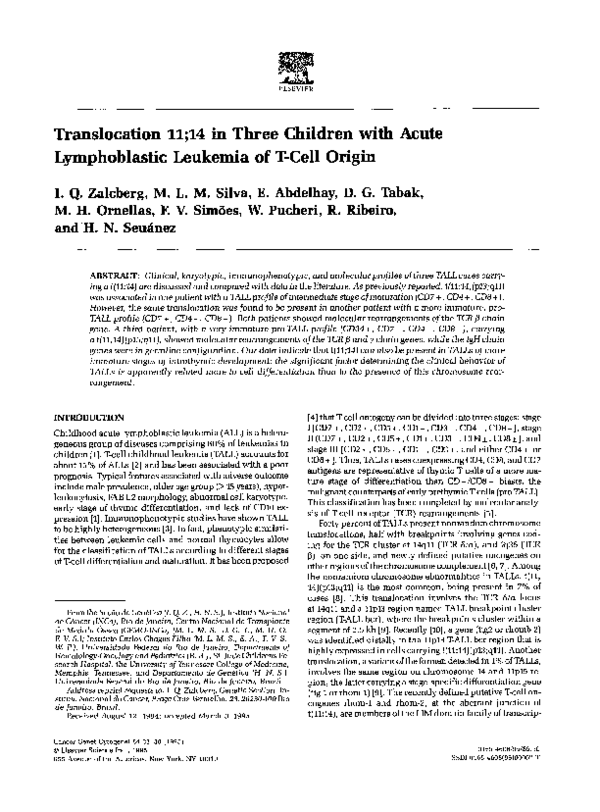 (PDF) Translocation 11;14 in three children with acute lymphoblastic ...
