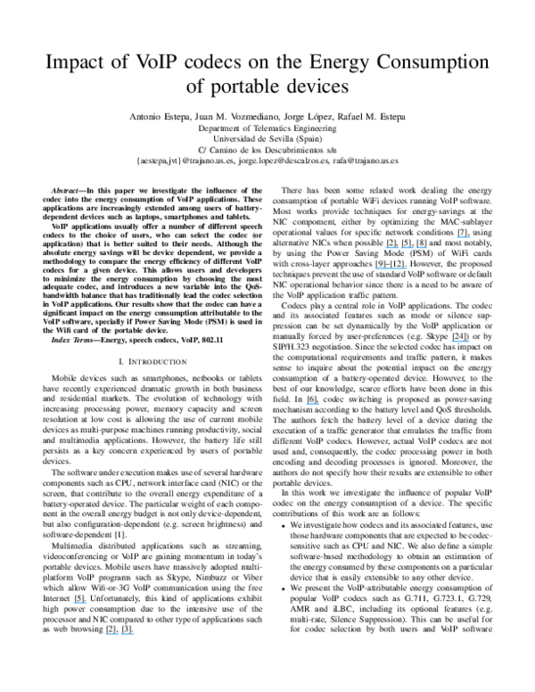 (PDF) Impact of VoIP codecs on the energy consumption of portable devices