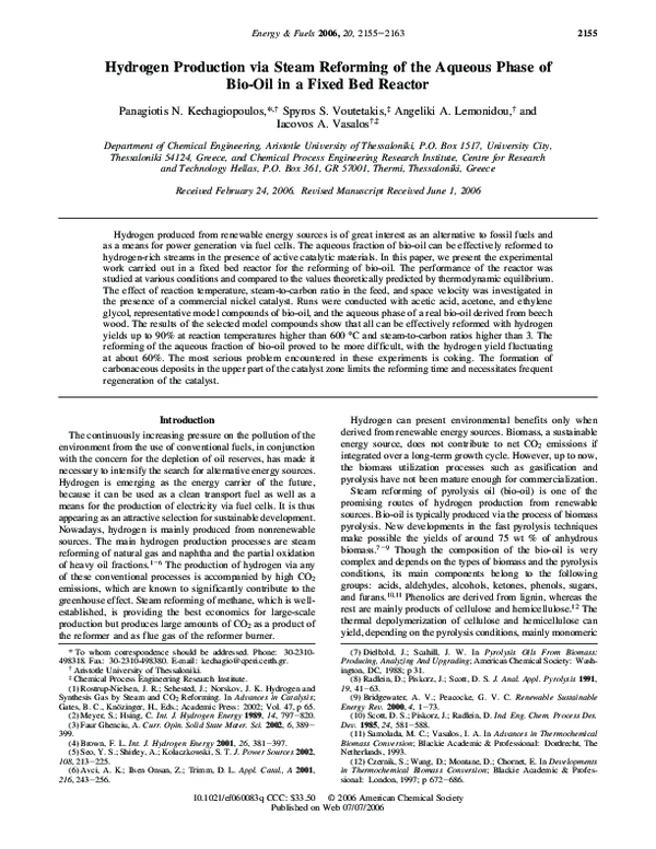 (PDF) Hydrogen Production via Steam Reforming of the Aqueous Phase of ...
