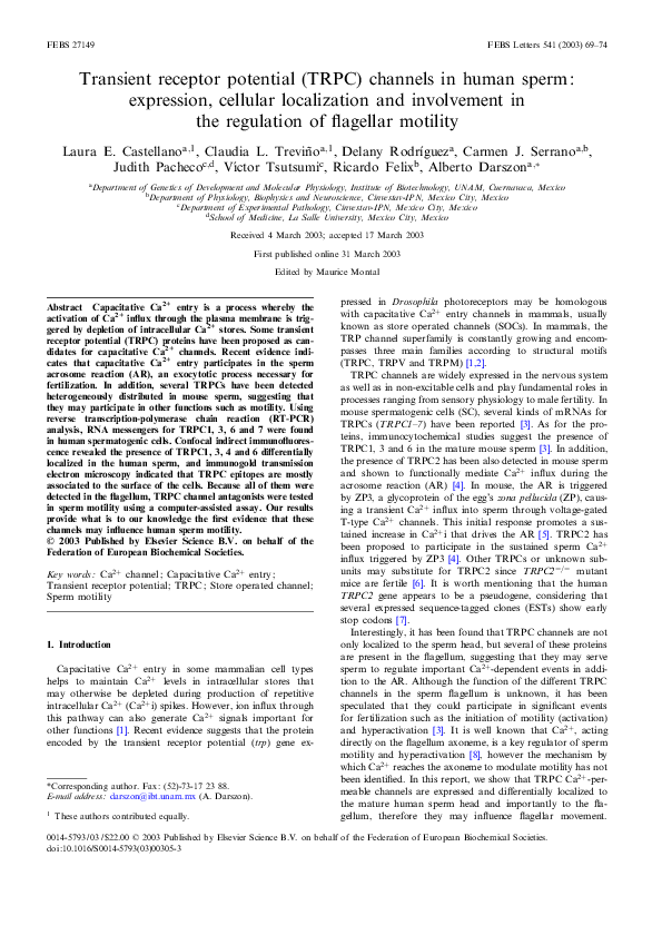 (PDF) Transient receptor potential (TRPC) channels in human sperm: expression, cellular ...