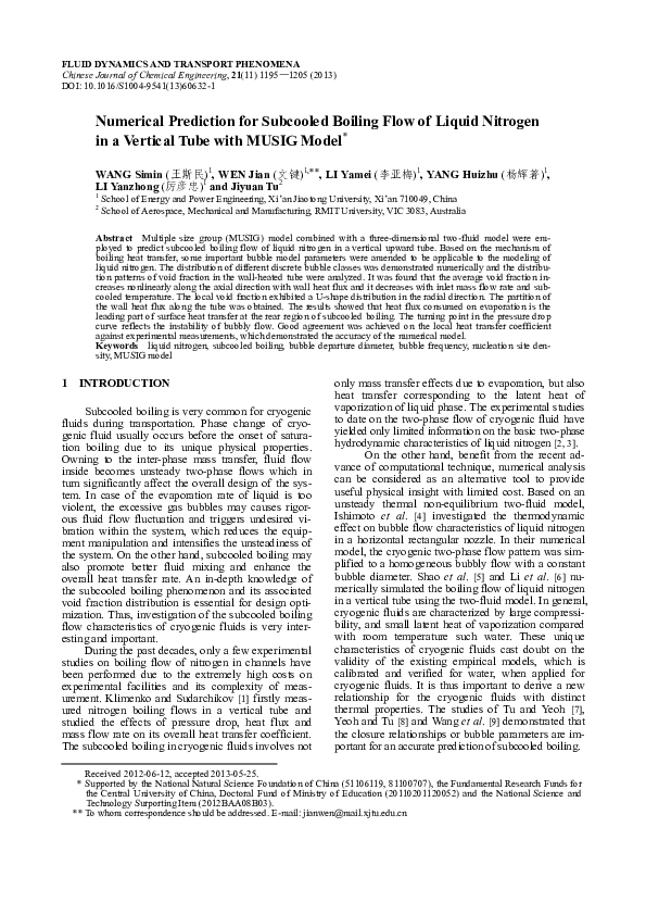 Pdf Numerical Prediction For Subcooled Boiling Flow Of Liquid