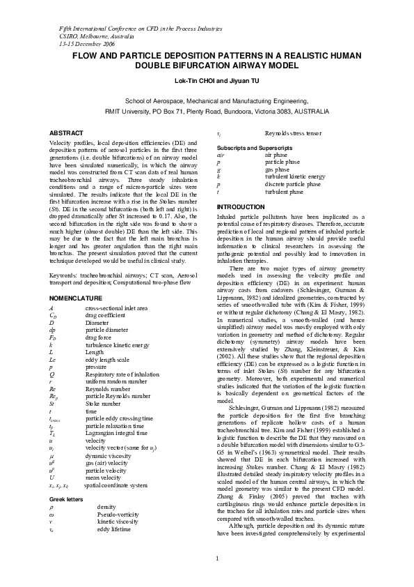 Pdf Flow And Particle Deposition Patterns In A Realistic Human Double Bifurcation Airway Model