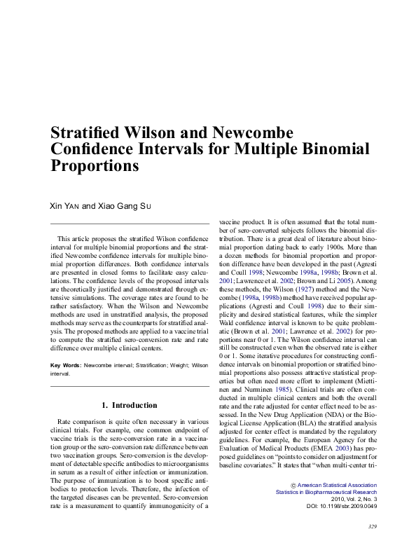 (PDF) Stratified Wilson and Newcombe Confidence Intervals for Multiple ...