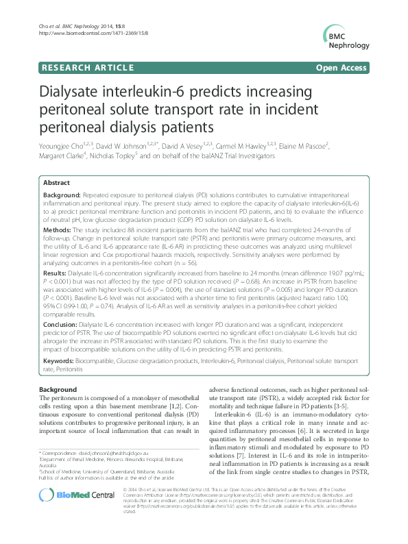 (PDF) Dialysate interleukin-6 predicts increasing peritoneal solute ...