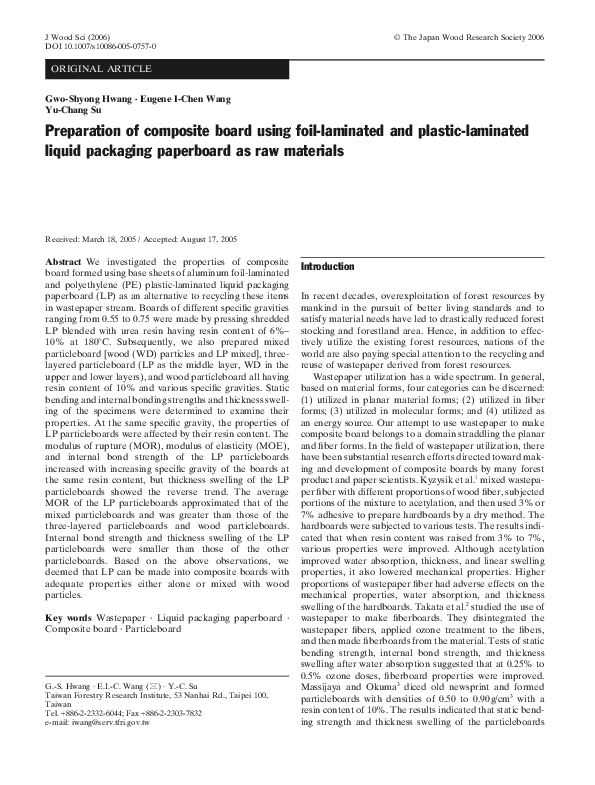 (PDF) Preparation of composite board using foil-laminated and plastic ...