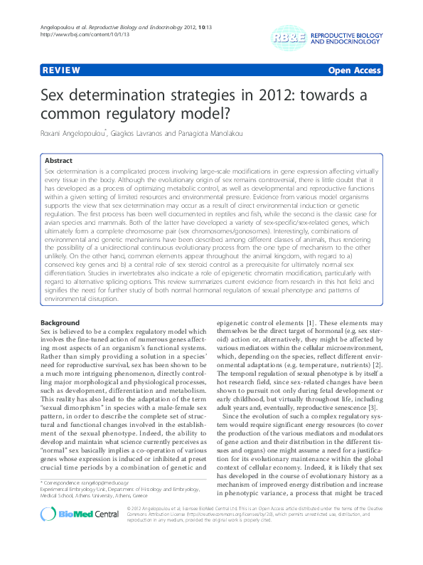 Pdf Sex Determination Strategies In 2012 Towards A Common Regulatory
