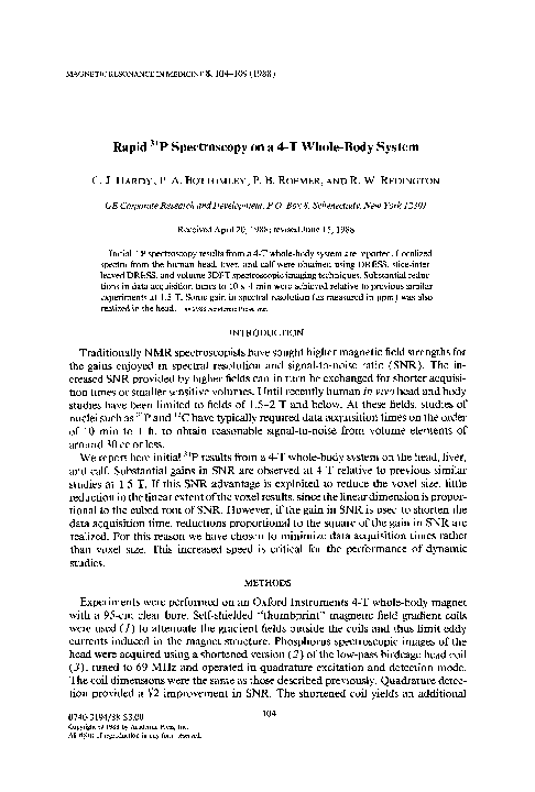 (PDF) Rapid31P spectroscopy on a 4-T whole-body system | Paul Bottomley ...