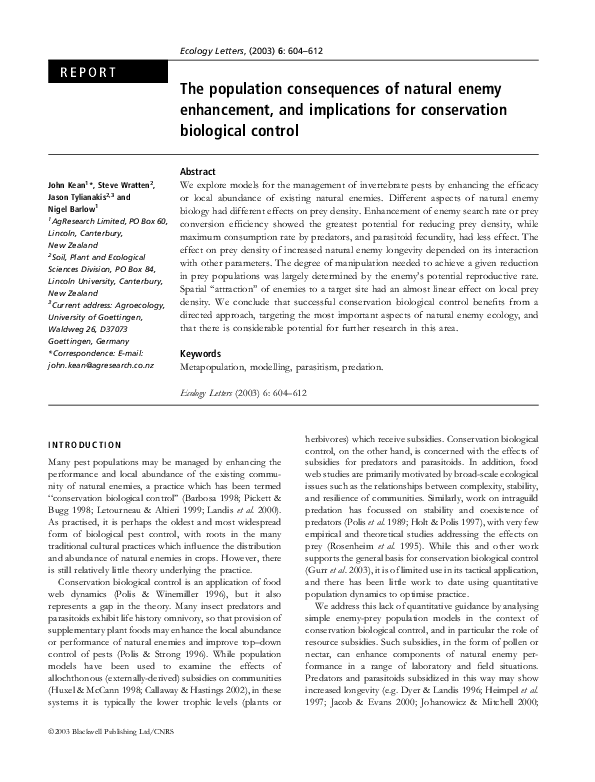 (PDF) The population consequences of natural enemy enhancement, and ...