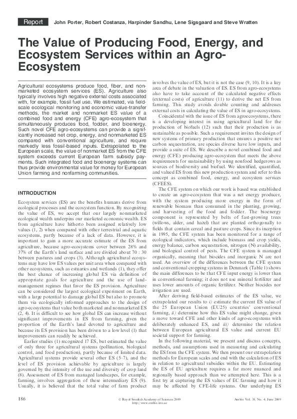 (PDF) The Value of Producing Food, Energy, and Ecosystem Services ...