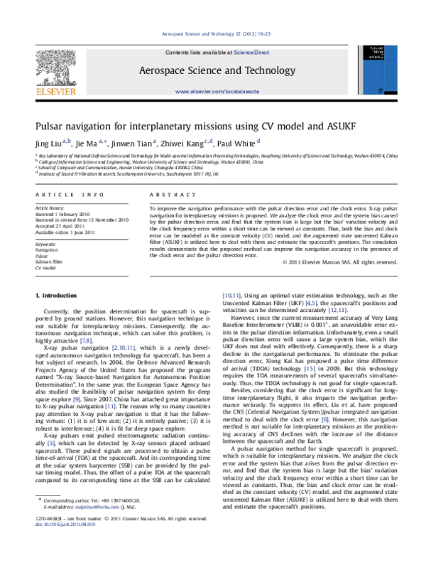 (PDF) Pulsar navigation for interplanetary missions using CV model and ASUKF