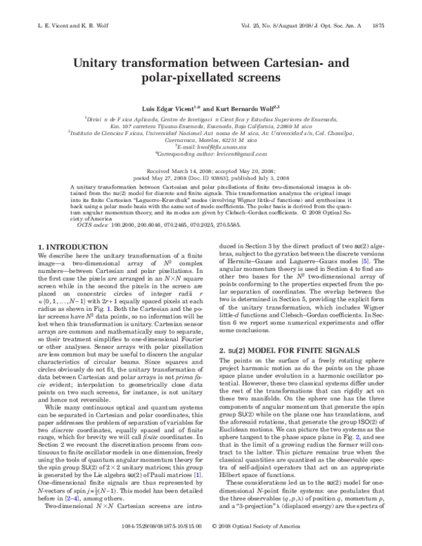 (PDF) Unitary transformation between Cartesian- and polar-pixellated ...