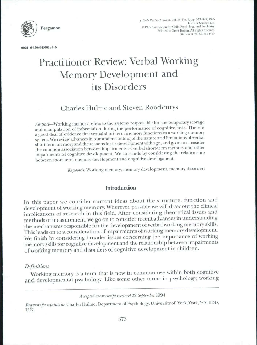 (PDF) Practitioner Review: Verbal Working Memory Development and its ...