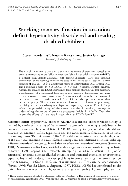 (PDF) Working memory function in attention deficit hyperactivity ...