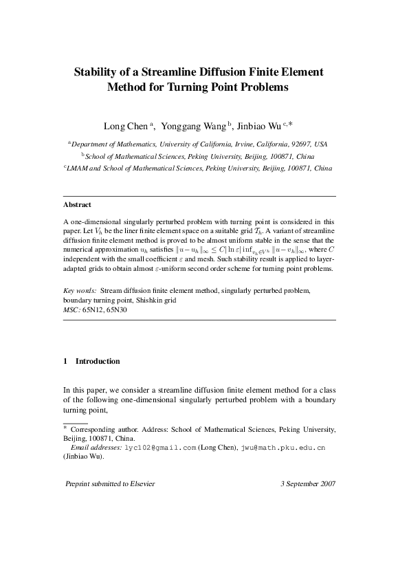 (PDF) Stability of a streamline diffusion finite element method for turning point problems