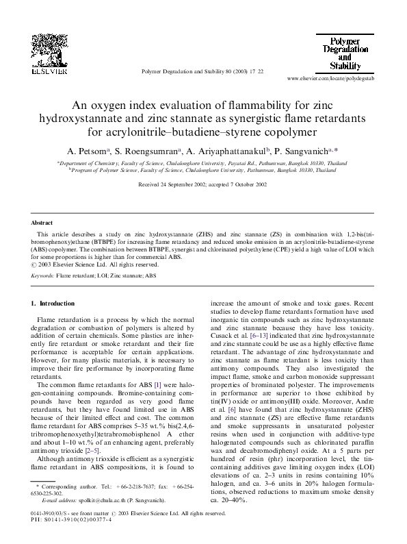 (PDF) An oxygen index evaluation of flammability for zinc ...