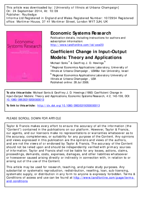 (PDF) Coefficient Change in Input–Output Models: Theory and Applications