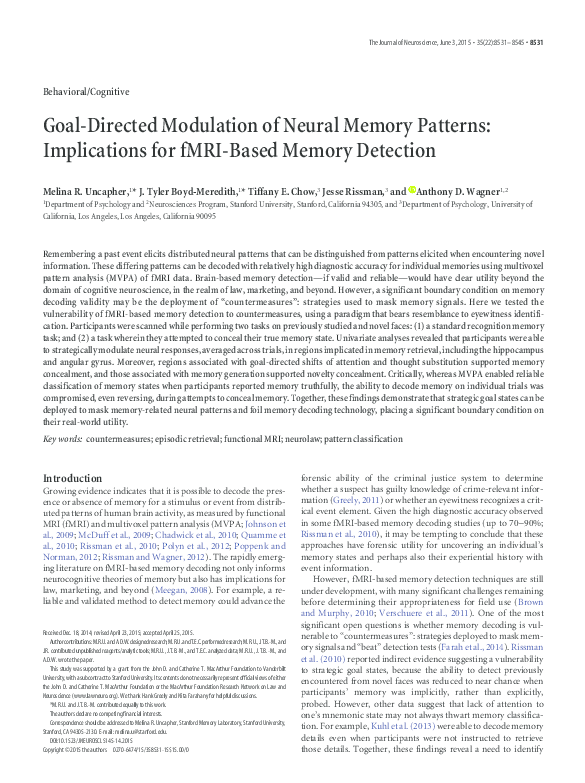 Pdf Goal Directed Modulation Of Neural Memory Patterns Implications