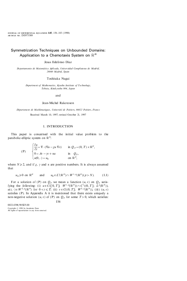 (PDF) Symmetrization Techniques on Unbounded Domains: Application to a Chemotaxis System on N