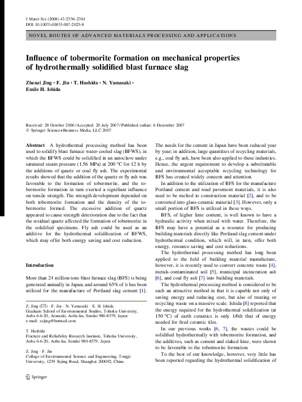 (PDF) Influence of tobermorite formation on mechanical properties of ...