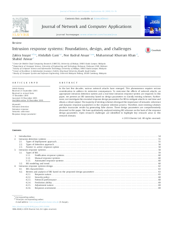 (PDF) Intrusion response systems: Foundations, design, and challenges