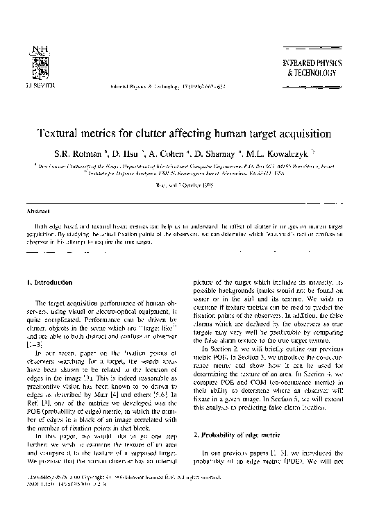 (PDF) Textural metrics for clutter affecting human target acquisition